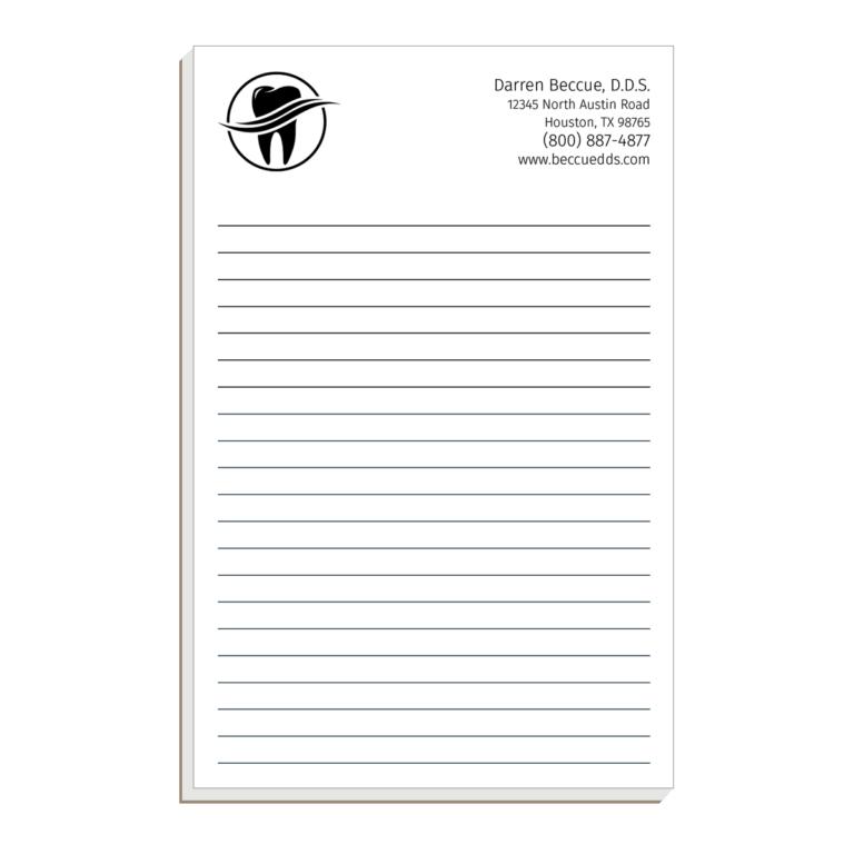 One-Color Dental Notepads (PADHALF) | Purchase Personalized Notepads ...